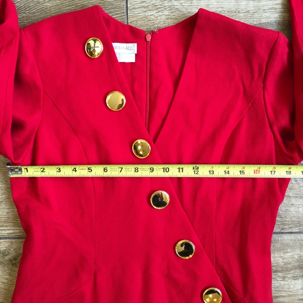Vintage Red Dress Gold Tone Buttons - Gem